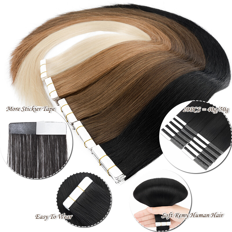 GREY Super Russian Tape In Real Remy Human Hair Extensions Wavy Skin ...