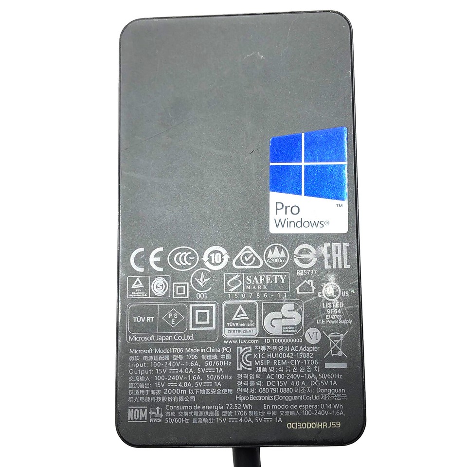 Genuine Microsoft 65W AC DC Adapter 15V 4A Model 1706 KTC HU10042-15082 ...