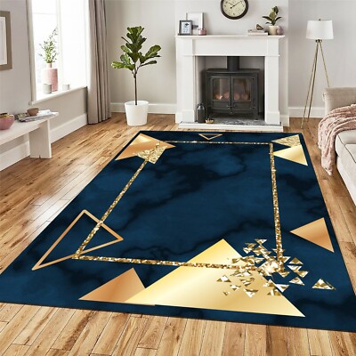 Blue and Gold Marble Texture Rug, Luxury Home Decor, Modern Rug ...
