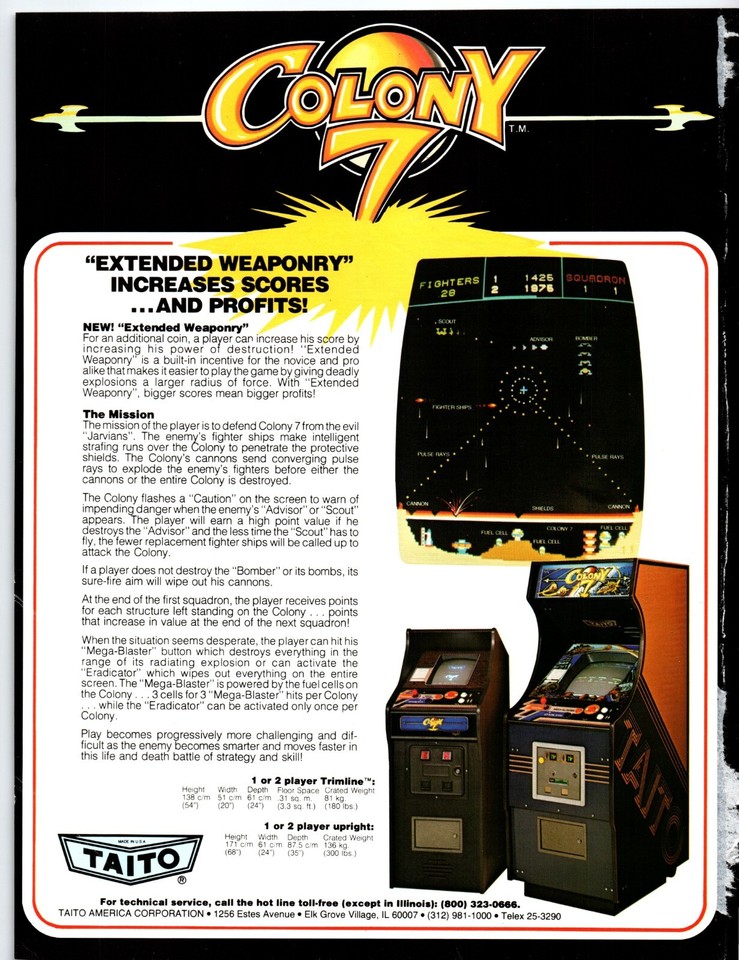 Colony 7 Arcade FLYER Original 1980 Video Game Art Two Sided Retro ...