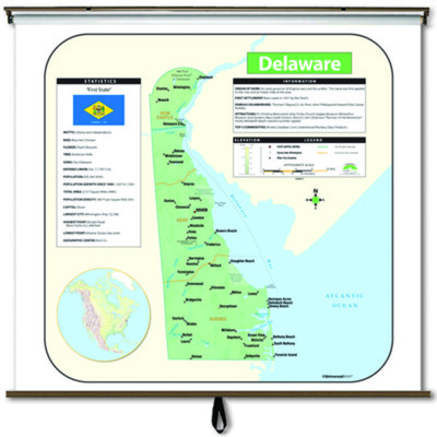 Delaware Large Scale Shaded Relief Wall Map on Roller with Backboard | eBay