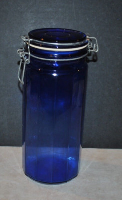 Cobalt Blue Mason Jar 12 Paneled Glass Canister Wire Lid w/Rubber Seal ...