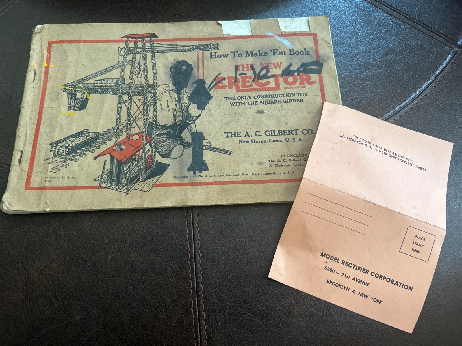 AC Gilbert Co. 7 1/2 Erector Set Manual w Unfilled Registration Card ...