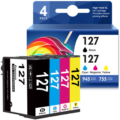 4 Pack 127XL Ink for Epson 127 Ink WorkForce 633 635 645 WF-3530 WF ...