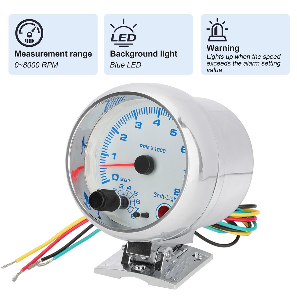 3.75'' Chorme Car Tachometer Gauge Meter Blue LED Shift Backlight 0 ...