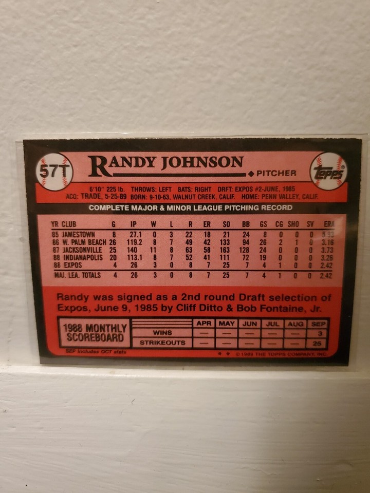 1989 Topps Randy Johnson Seattle Mariners Traded #57T N19 *MINT ...