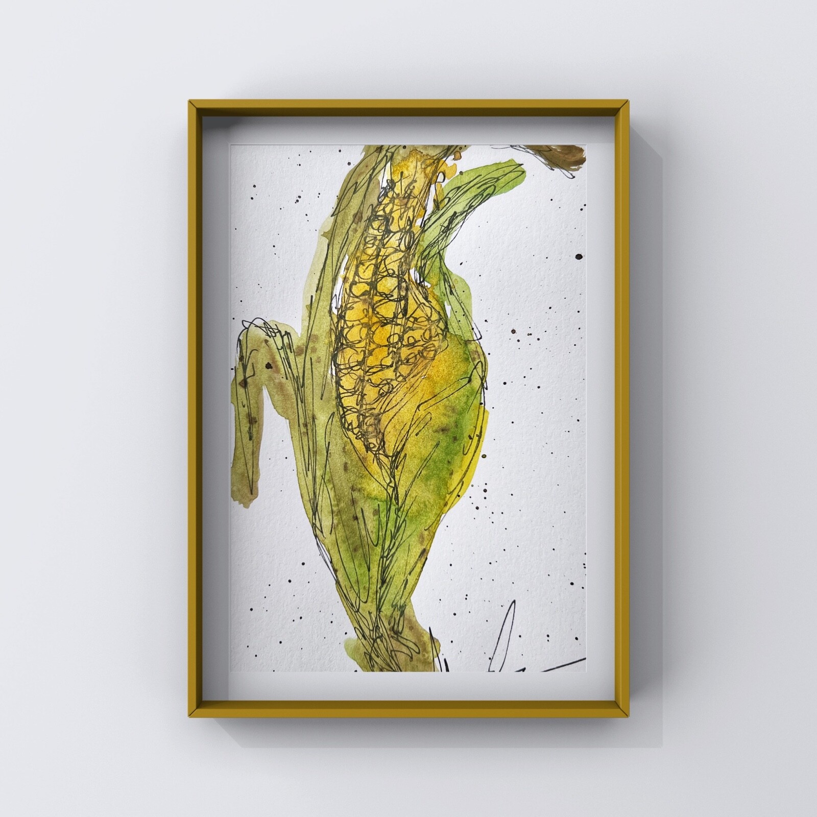 Watercolor corn painting original corn art simple minimalist ...