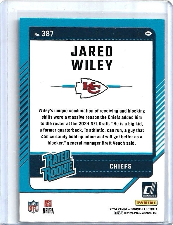 JARED WILEY #387 RATED ROOKIE RC - 2024 DONRUSS FOOTBALL PURPLE PRESS ...