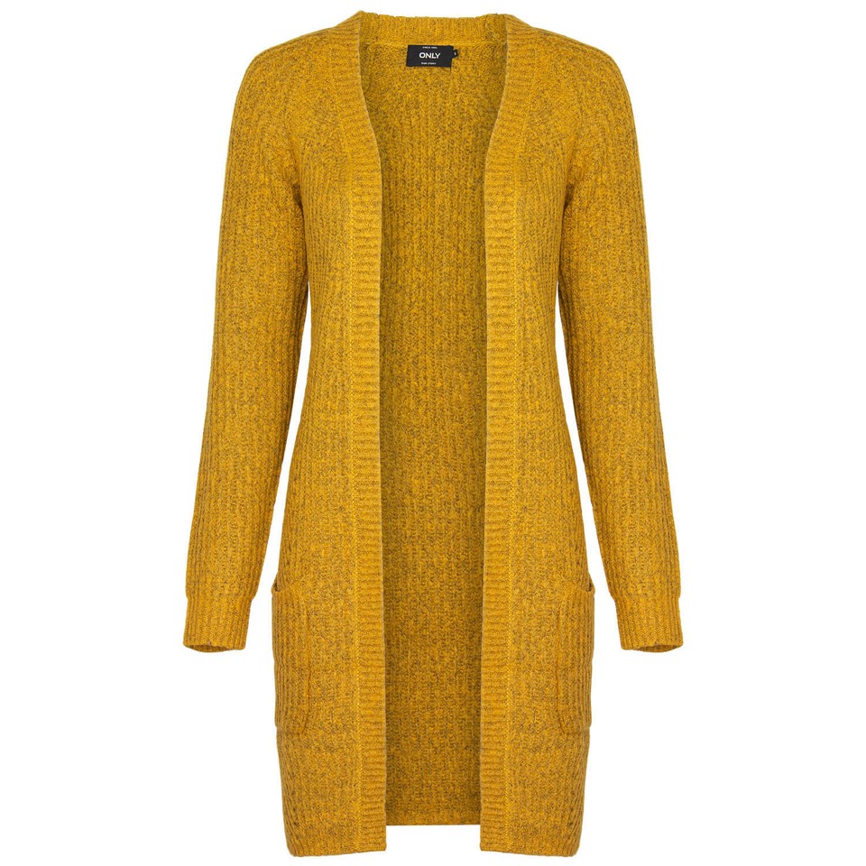 ONLY Damen Long Strick Cardigan Jacke meliert Rippstrick Muster Basic ...