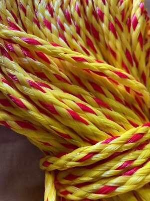 1/4" x 1000 ft. of 8 Strand Hollow Braid Polypropylene rope. Yellow/red ...