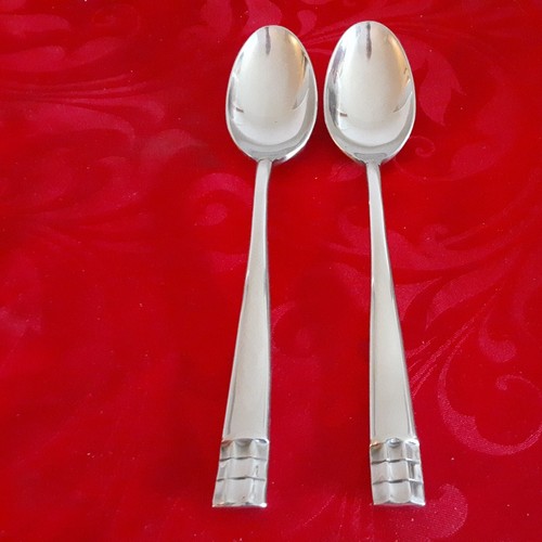 Hampton Silversmiths 18/10 stainless Checkers 2 soup spoons 7 7/8" NM ...
