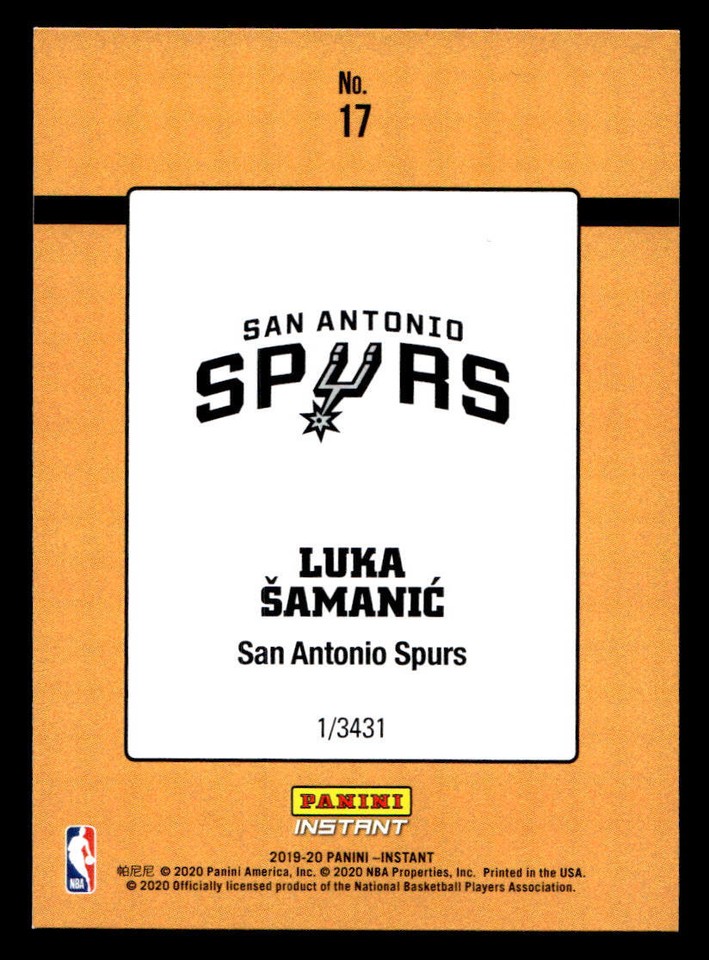 Luka Samanic San Antonio Spurs 2019 Panini Instant Rated Rookie Retro ...