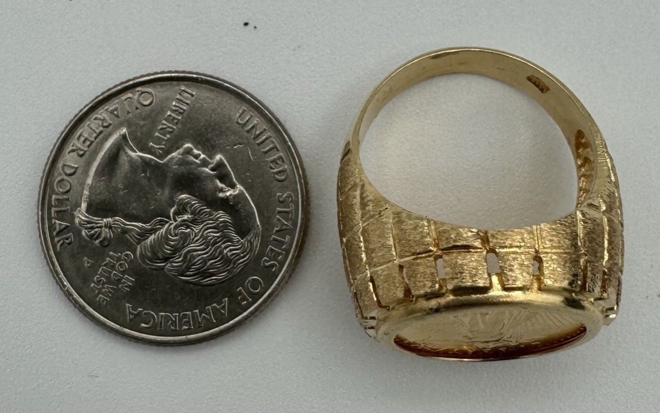14K Yellow Gold Mens Coin Ring with 1/10 oz American Eagle Coin Size 8. ...