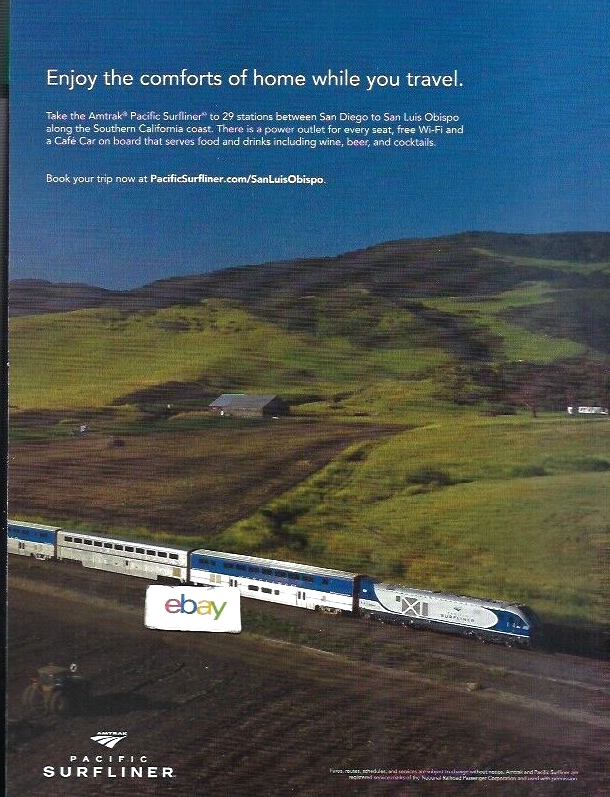 AMTRAK RAILROAD PACIFIC SURFLINER 29 STATIONS SAN DIEGO-SAN LUIS OBISPO ...