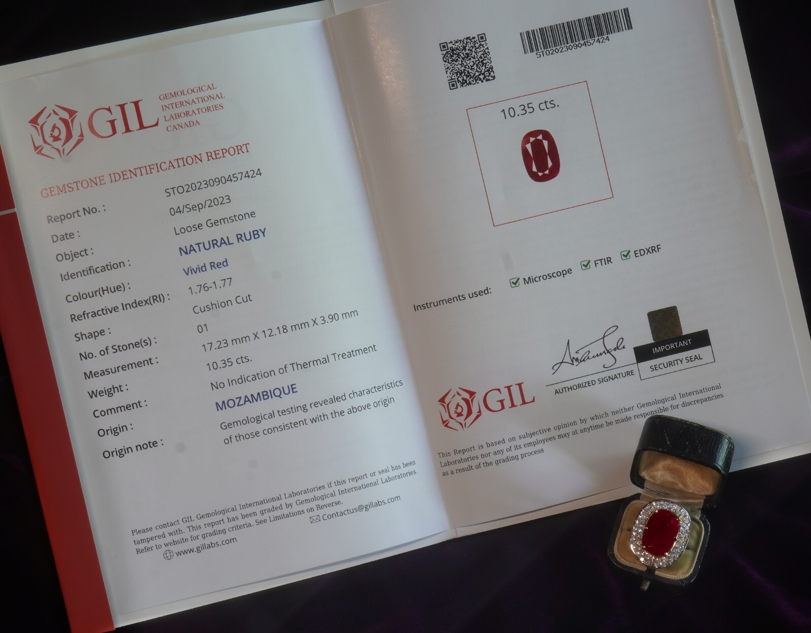 GIL UNHEATED RUBY DIAMOND PLATINUM RING VINTAGE CERTIFIED 18K HUGE 11. ...