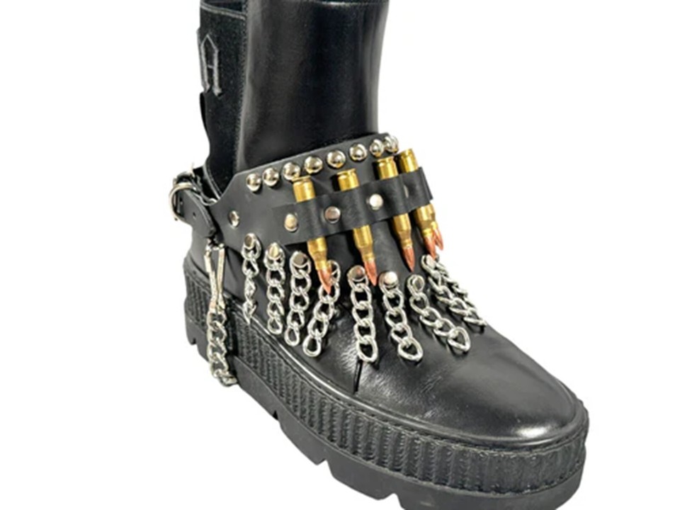 Black Leather Boot Strap w/ Bullets Chains Studded Punk Rock Metal ...