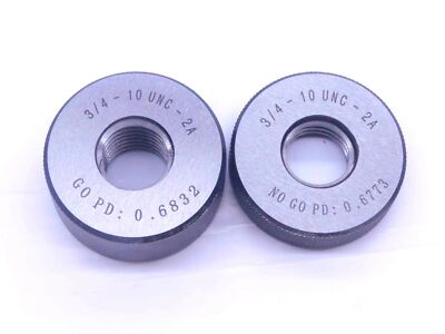 NEW 3/4 10 UNC 2A SOLID THREAD RING GAGES .75 GO NO GO P.D.'S = .6832 ...