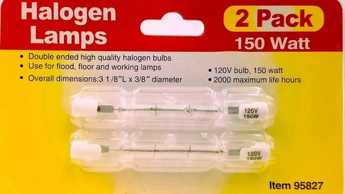 150-Watt Halogen light bulbs Size 3 1/8" L x 3/8” 2000 Hrs. 2 Pack ...
