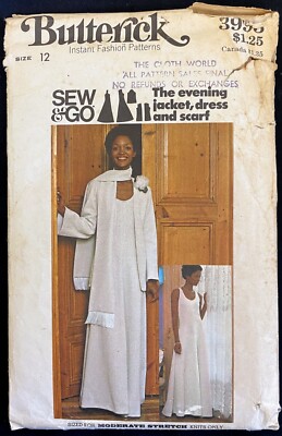 70s Sz 12 B 34 Easy Knits Evening Gown Jacket Scarf Butterick 3993 ...