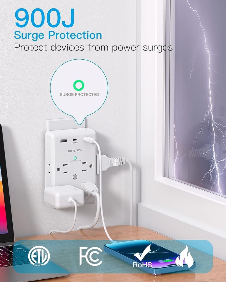 Multi Plug 8 Outlets 3 Sided 1-USB 2 USB-C Ports Extender Power Strip ...