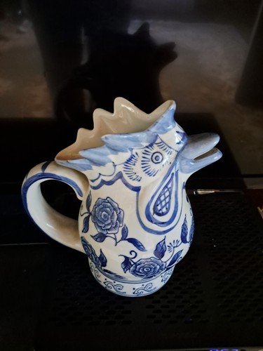 Bella Casa Mediterranian rose pattern chicken quart pitcher bl white ...