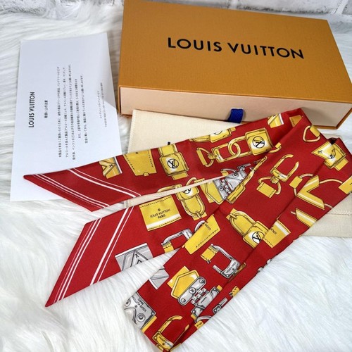 Louis Vuitton Red Silk Bando Scarf BB Padlock Monogram 47.2 in ...