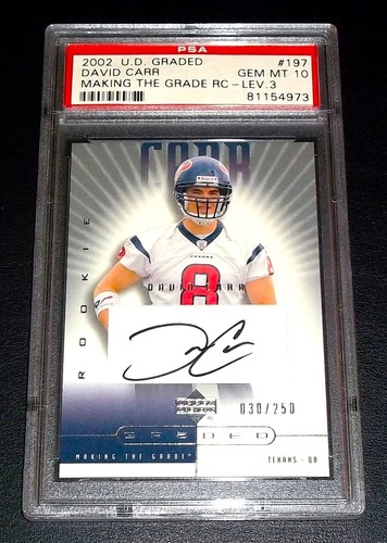 #/250 PSA 10 Gem Mint Rc David Carr Auto 2002 UD Graded Rookie Signed ...