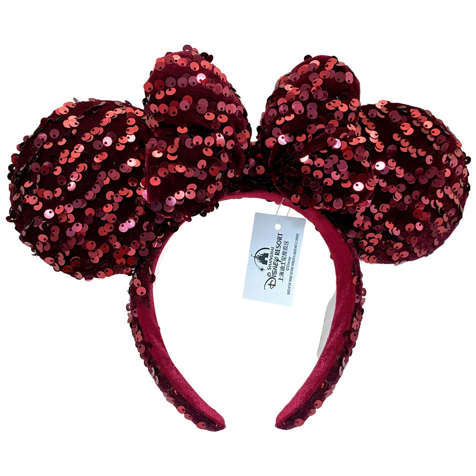 Disney-Parks Minnie Ears Dark Red Velour Sequin Tokyo Disneyland Japan ...