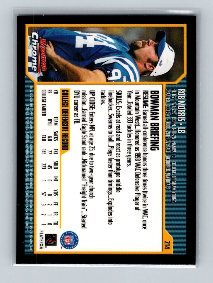 2000 Bowman Chrome Rob Morris RC #214 Colts | eBay