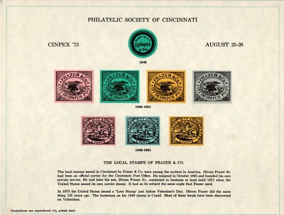 Philatelic Society Cincinnati Cinpex 73 Frazer & Co. 1848-1851 Stamp ...