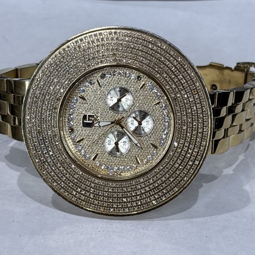 Don & Co Diamond Watch 6 Row Chronograph Floating Diamonds Gold Tone ...