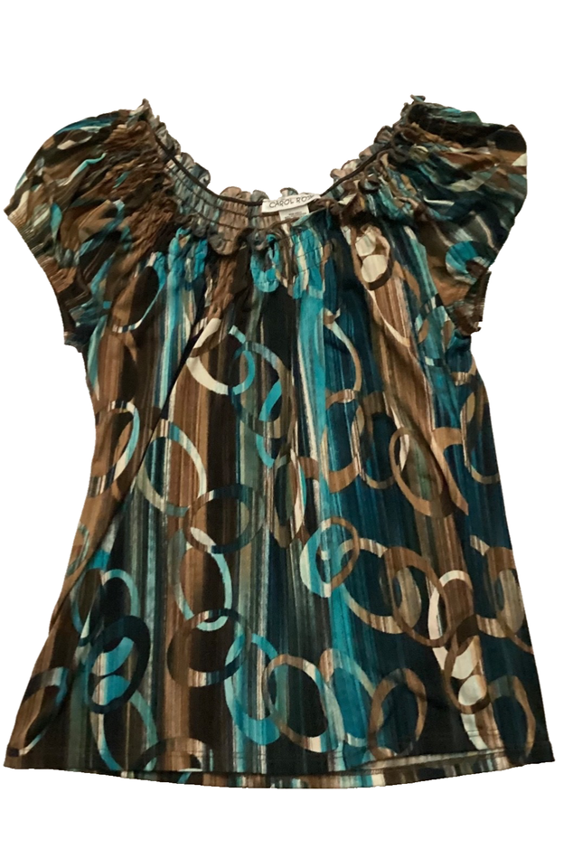 NWT Vintage Carol Rose size M Brown Blue Patchwork Boho Floral Stretch ...