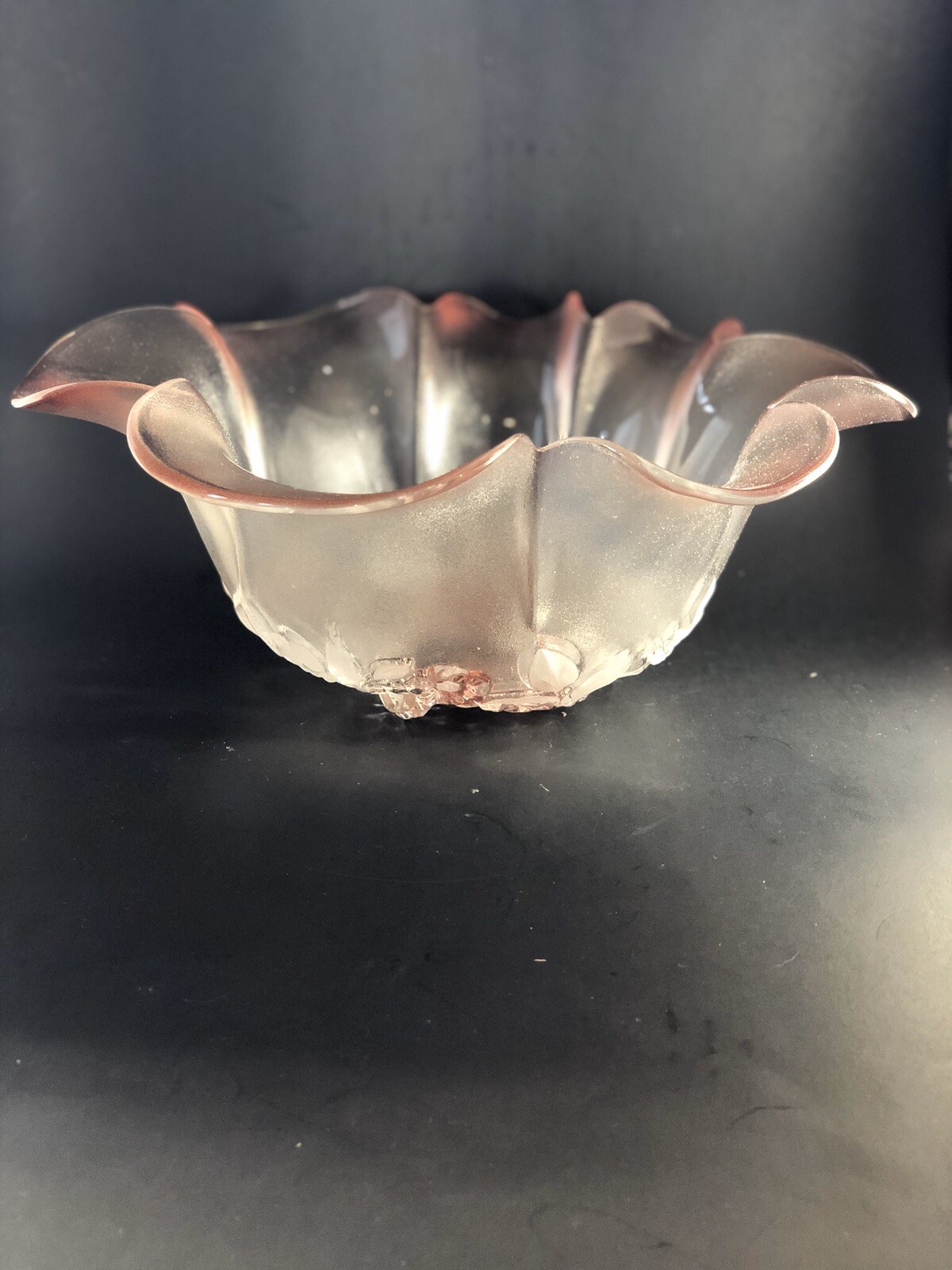 Mikasa Pink Rosella LARGE 11" Hostess Bowl Satin Pink Floral Frosted ...