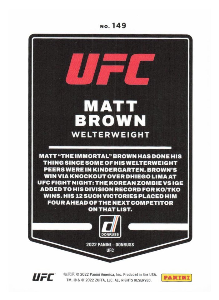 2022 Donruss UFC #149 Matt Brown | eBay