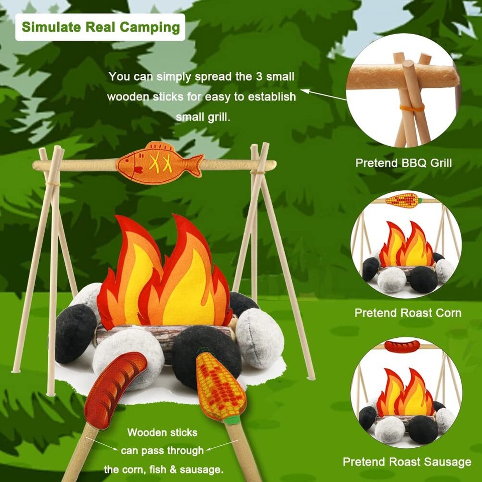 45 PCS Pretend Play Campfire Toy for Kids Toddler Camping Toys Play Set ...