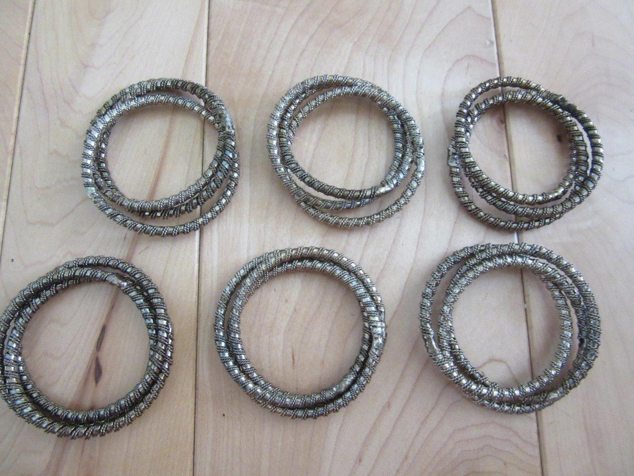 SET OF SIX TRIPLE RING GOLD BRONZE NAPKIN RINGS FINE WIRE WRAPPED ...