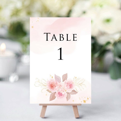 Wedding Table Number Cards Rose Gold Pink Flower Floral 1 to 10 + Top ...