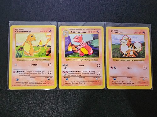 Lot of 3: 1999 Base Shadowless Pokemon TCG • Charmander, Charmeleon ...