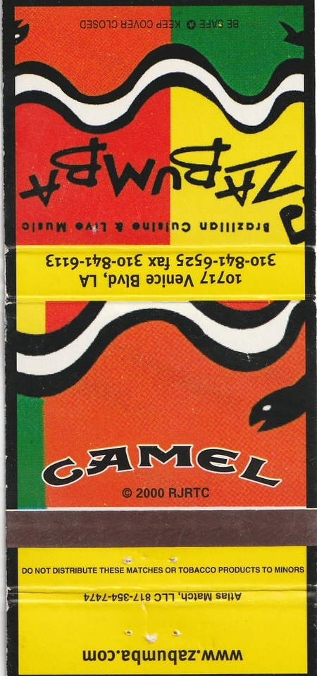 MATCHBOOK COVER - ZABUMBA RESTAURANT - LOS ANGELES CALIFORNIA - CAMEL ...