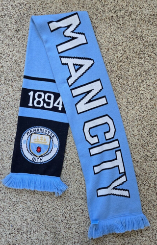 Manchester City Official Blue White 'Man City' Knit Scarf | eBay