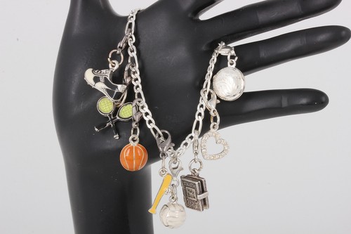 STERLING SILVER ITALY FAS SPORTS, BIBLE HEART & LOCKET CHARMS BRACELET ...