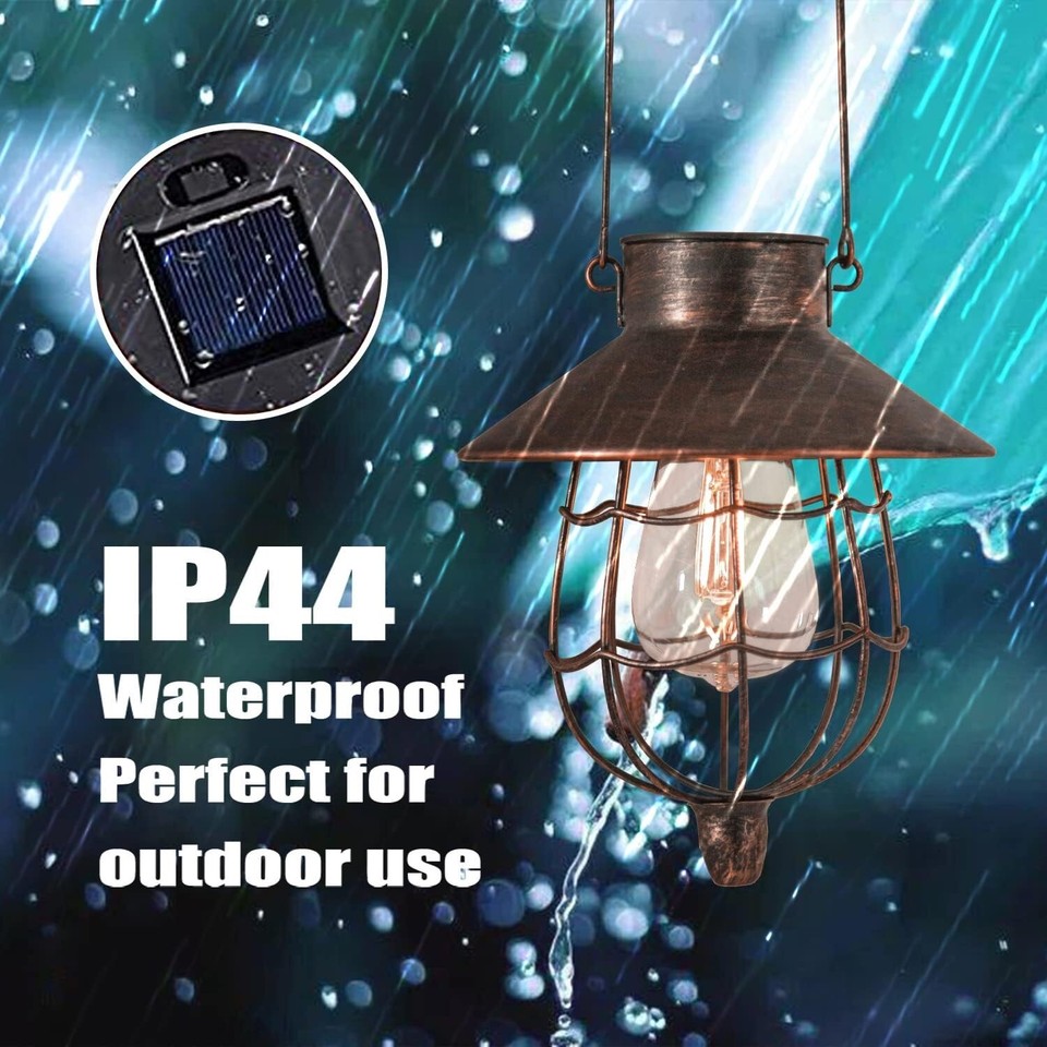 2 Pk Metal Hanging Solar LED Caged Lanterns Light Outdoor Lamp Lighting ...