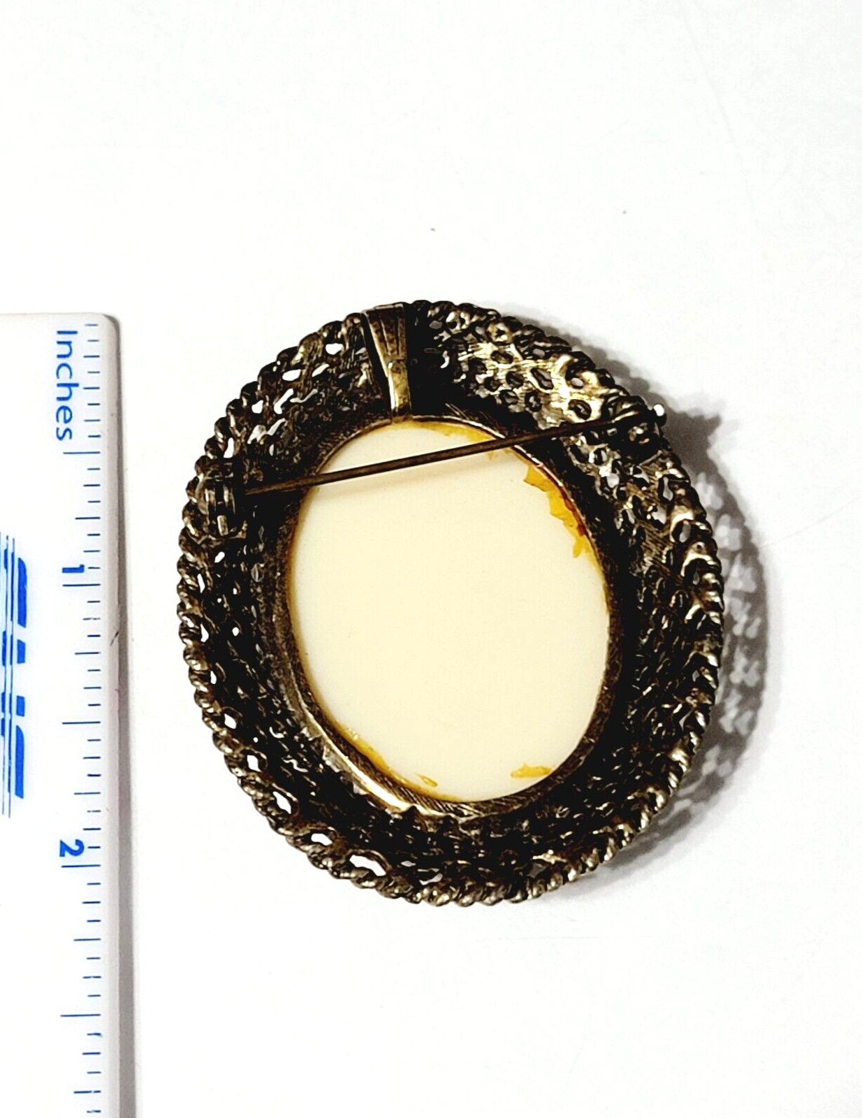 Vintage Brooch Pin Pendant 2" Silver-tone Rhinestones Victorian Scene ...