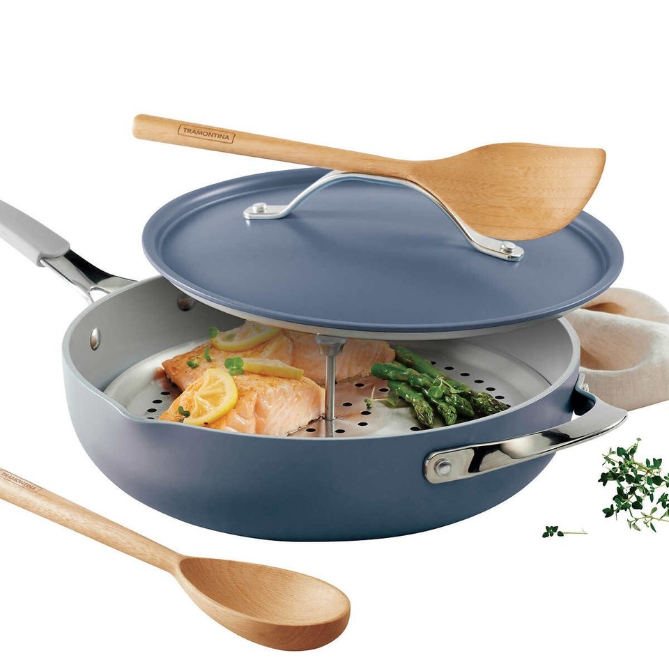 BRAND NEW Tramontina 5-Quart All-In-One Ceramic Non-Stick Pan, Blue. | eBay
