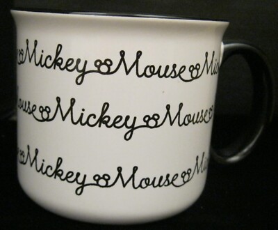VINTAGE MICKEY MOUSE DISNEY WHITE MUG BLACK INTERIOR MICKEY MOUSE ...