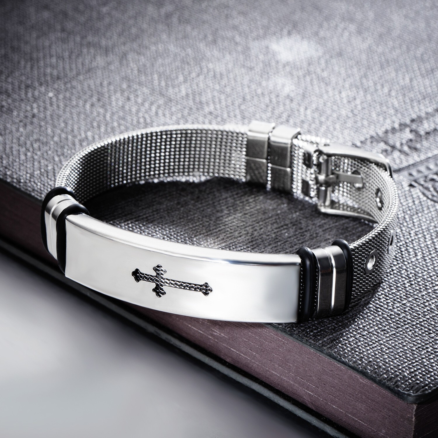 Men's Mesh Bangle Wristband Cross Bracelet Stainless Steel Boyfriend ...