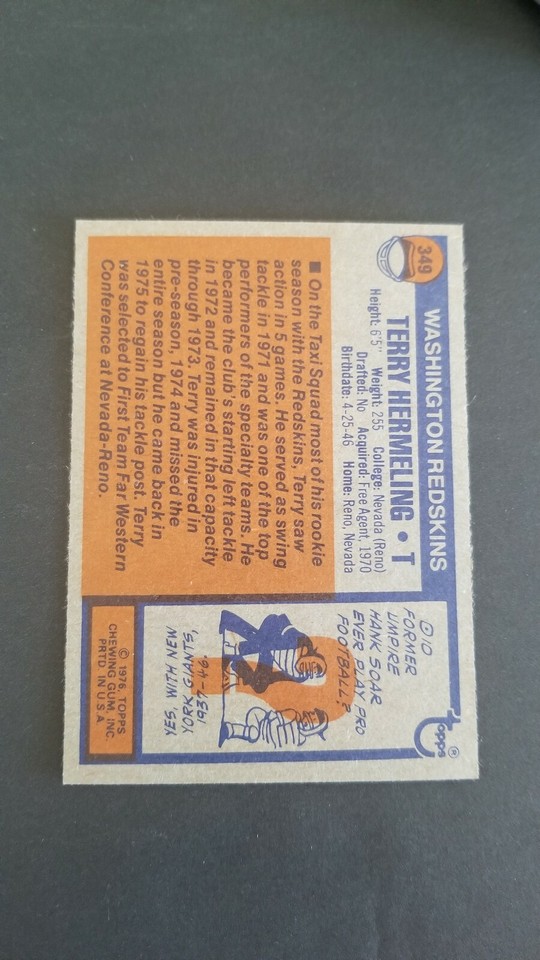 1976 TOPPS FOOTBALL #349 TERRY HERMELING WASHINGTON REDSKINS NR.MT ...