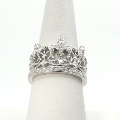 Sterling Silver Queen Princess Crown Genuine Diamond Ring Royalty sz8 ...