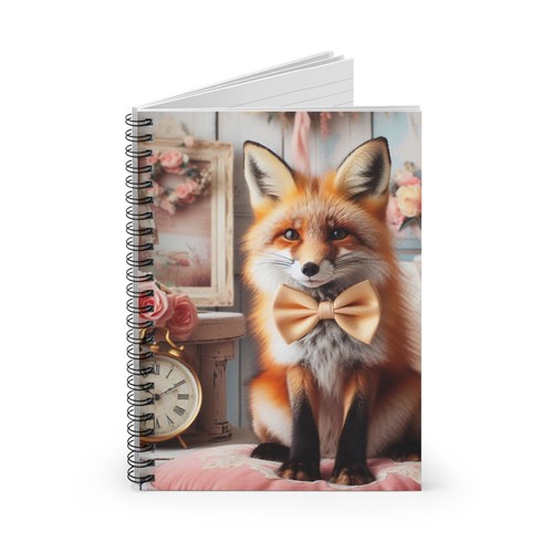 Spiral Notebook Ruled Line Fox Wearing a Bow Tie Shabby Chic Style ...