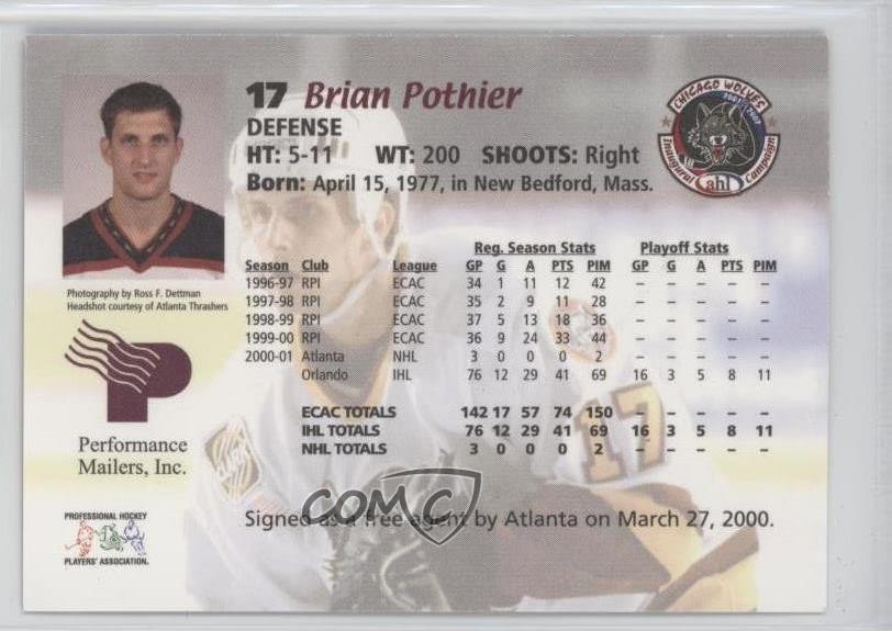 2001-02 Chicago Wolves Team Issue Brian Pothier Rookie RC | eBay